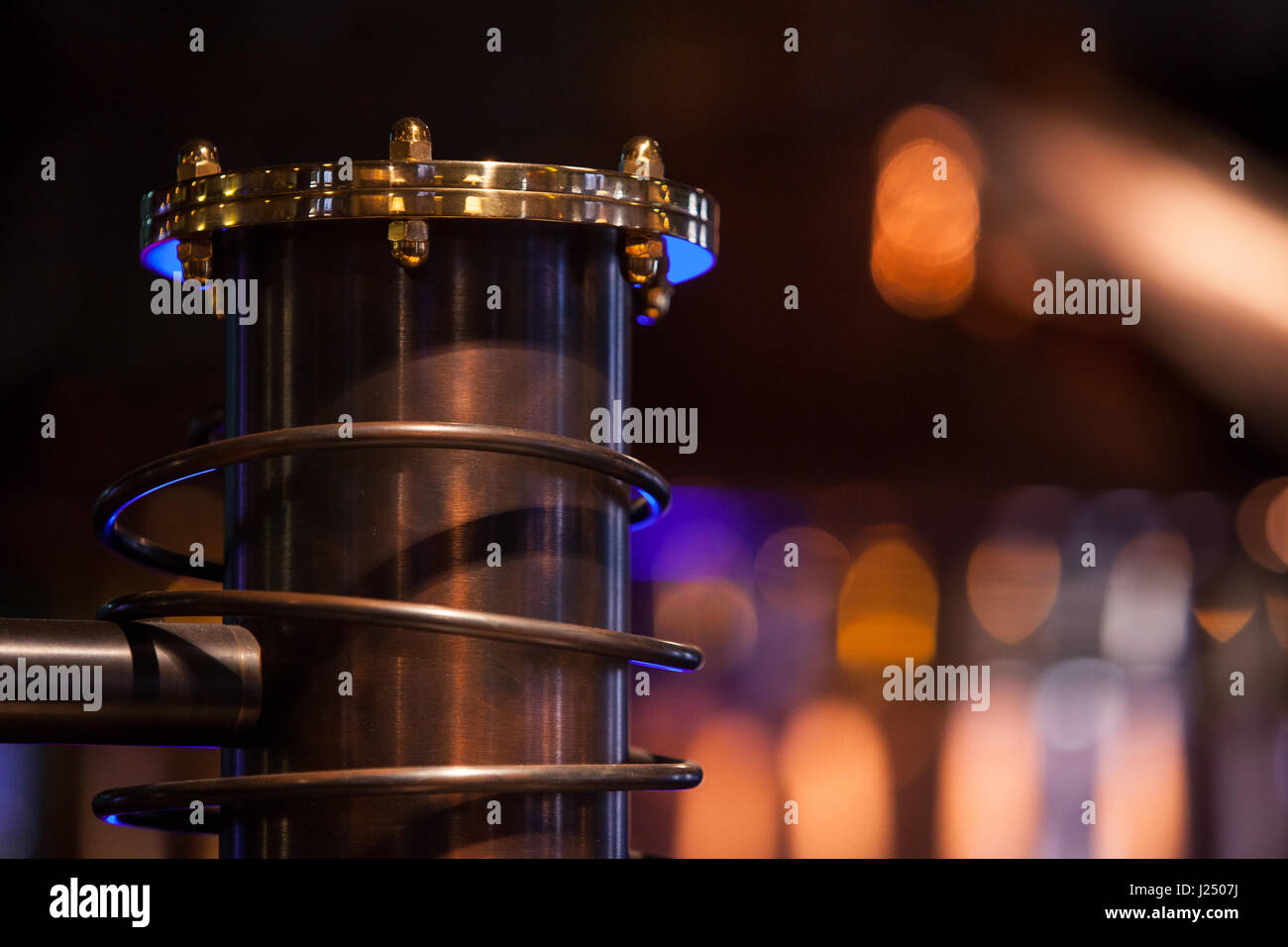 Traditional copper distillery tanks in the brewery, a vintage item of ...