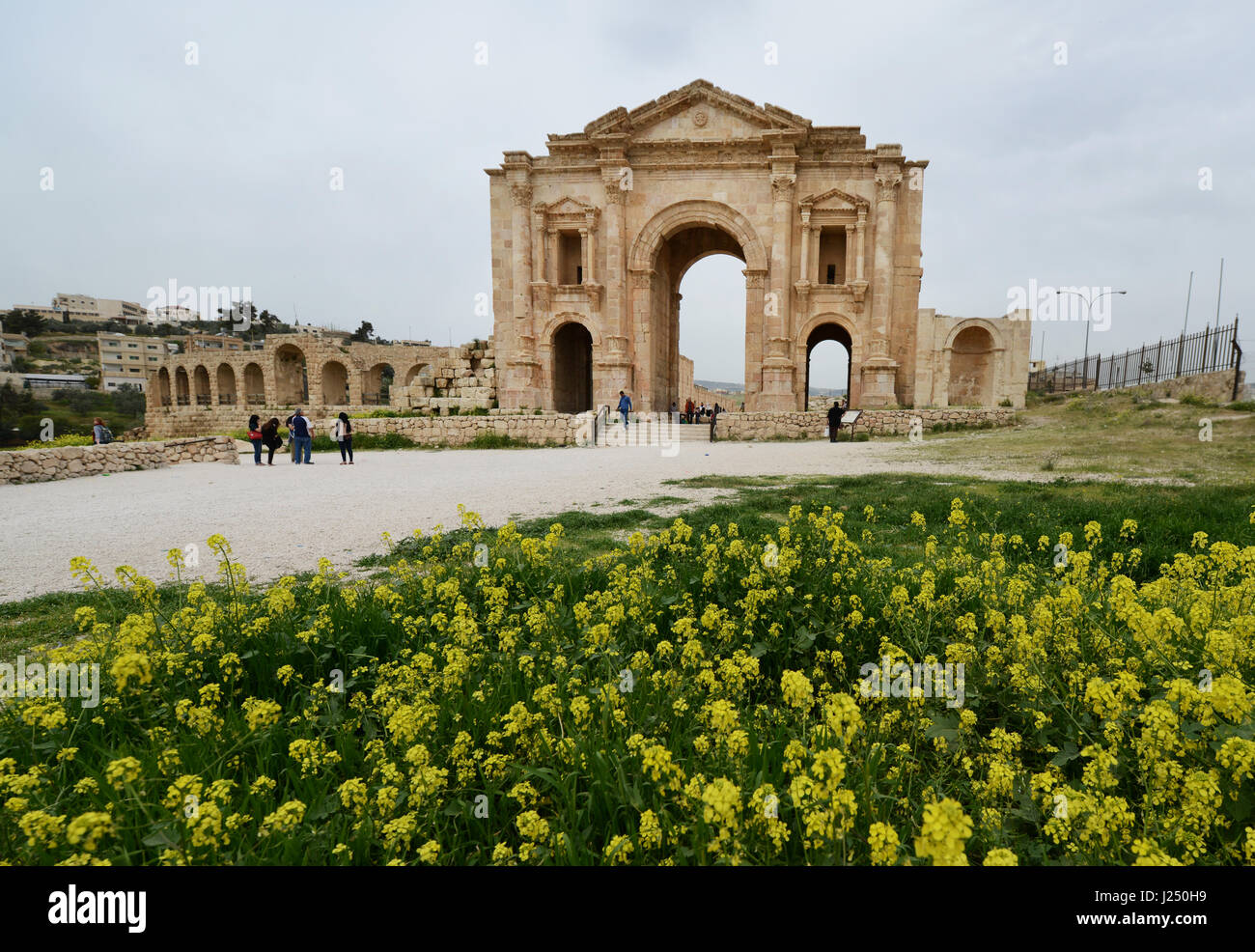Hadrian's arch in the ancient Roman city of Jerash in Jordan Stock ...