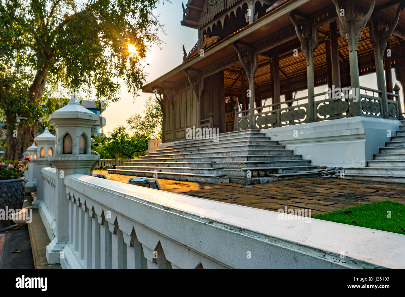 Pavilion built in traditional style near river, Bangkok, Thailand Stock ...