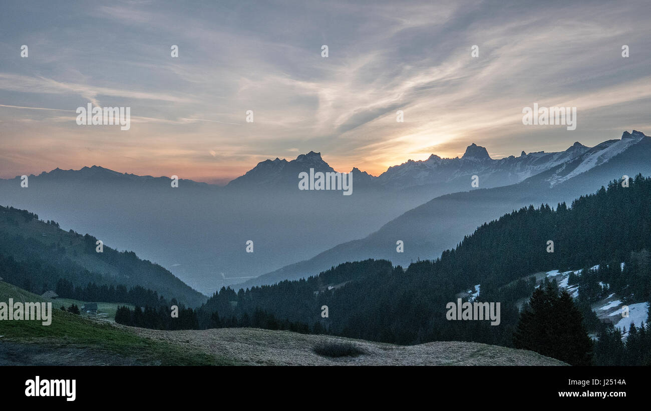 Dawn over the Swiss Alps Stock Photo - Alamy