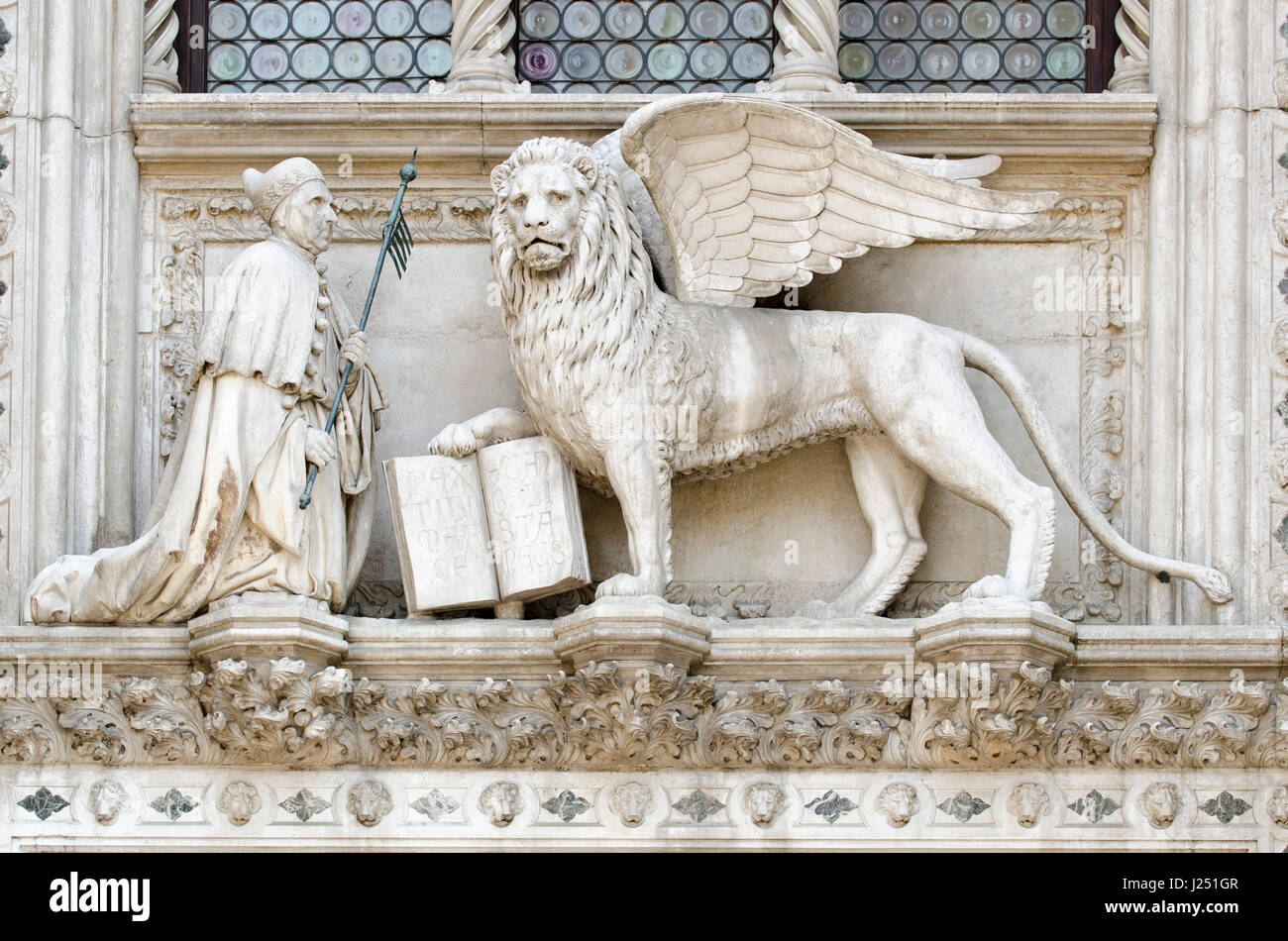 Detail of the Porta della Carta entrance to the Doge's Palace in Venice ...