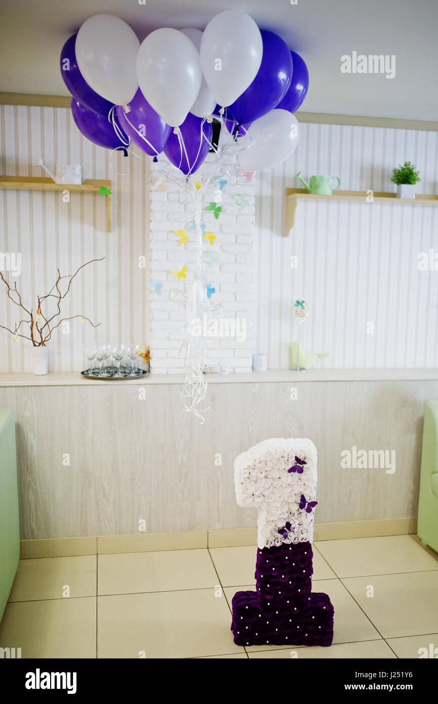 1 year happy birthday number with balloons Stock Photo - Alamy