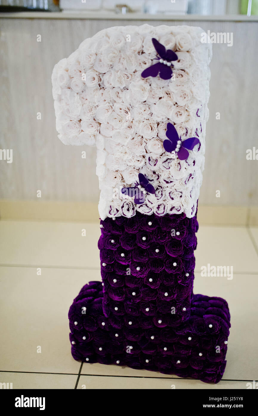 1 year happy birthday number with roses and butterfly Stock Photo - Alamy