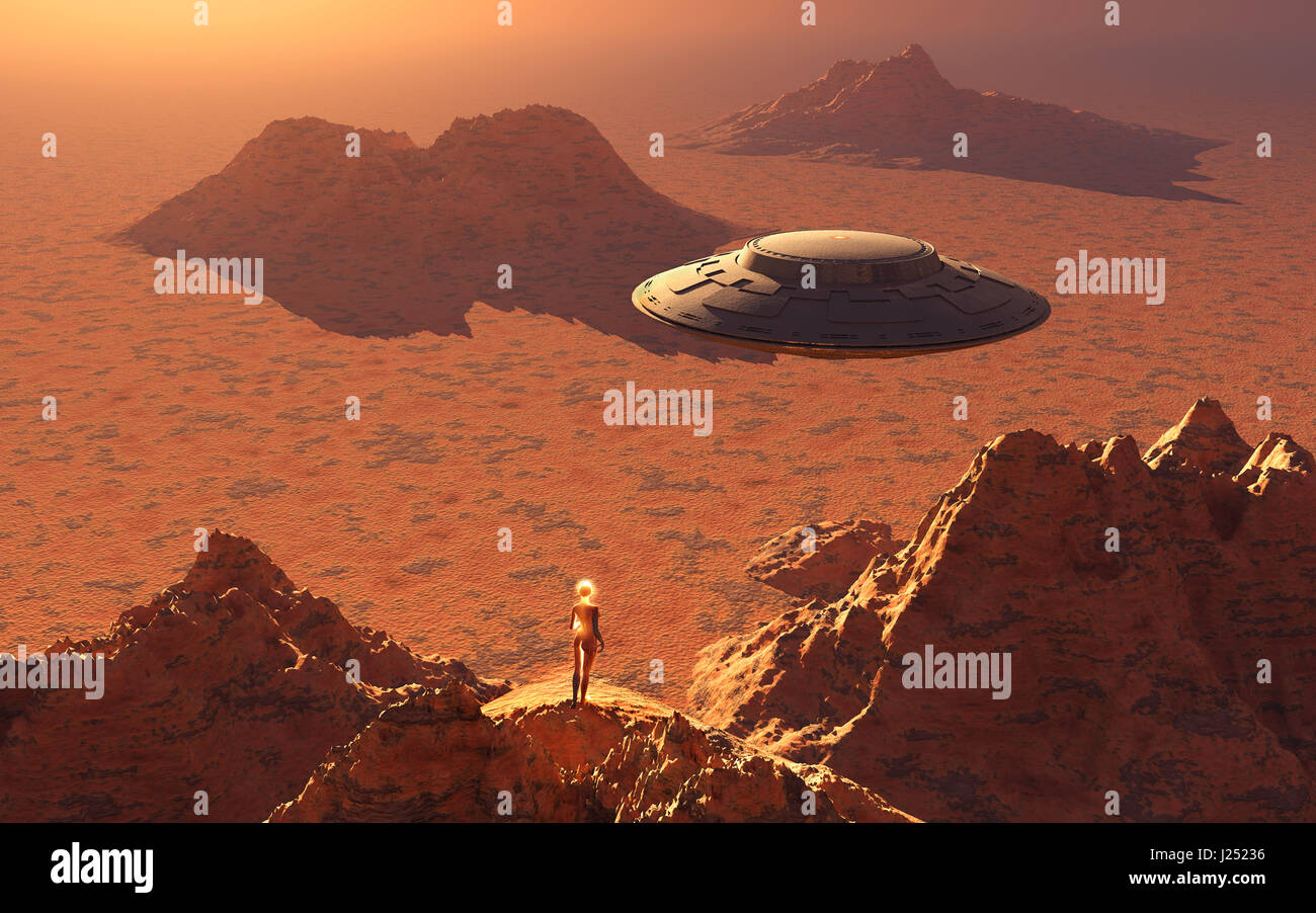 An Alien Being Looking Down On To A Martian Landscape Stock Photo - Alamy