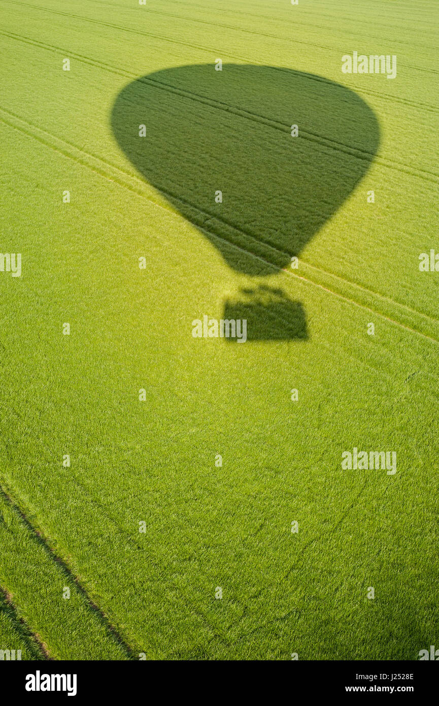 HOT AIR BALLOON shadow / silhouette against green grass fields Stock ...