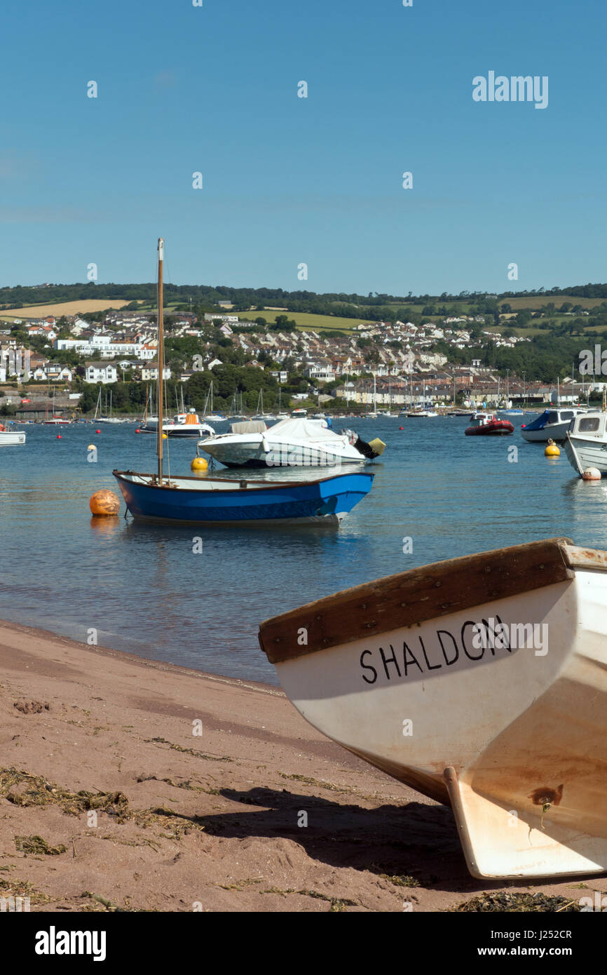 Moored Boats on The River Teign Estuary viewed from shore at Shaldon ...