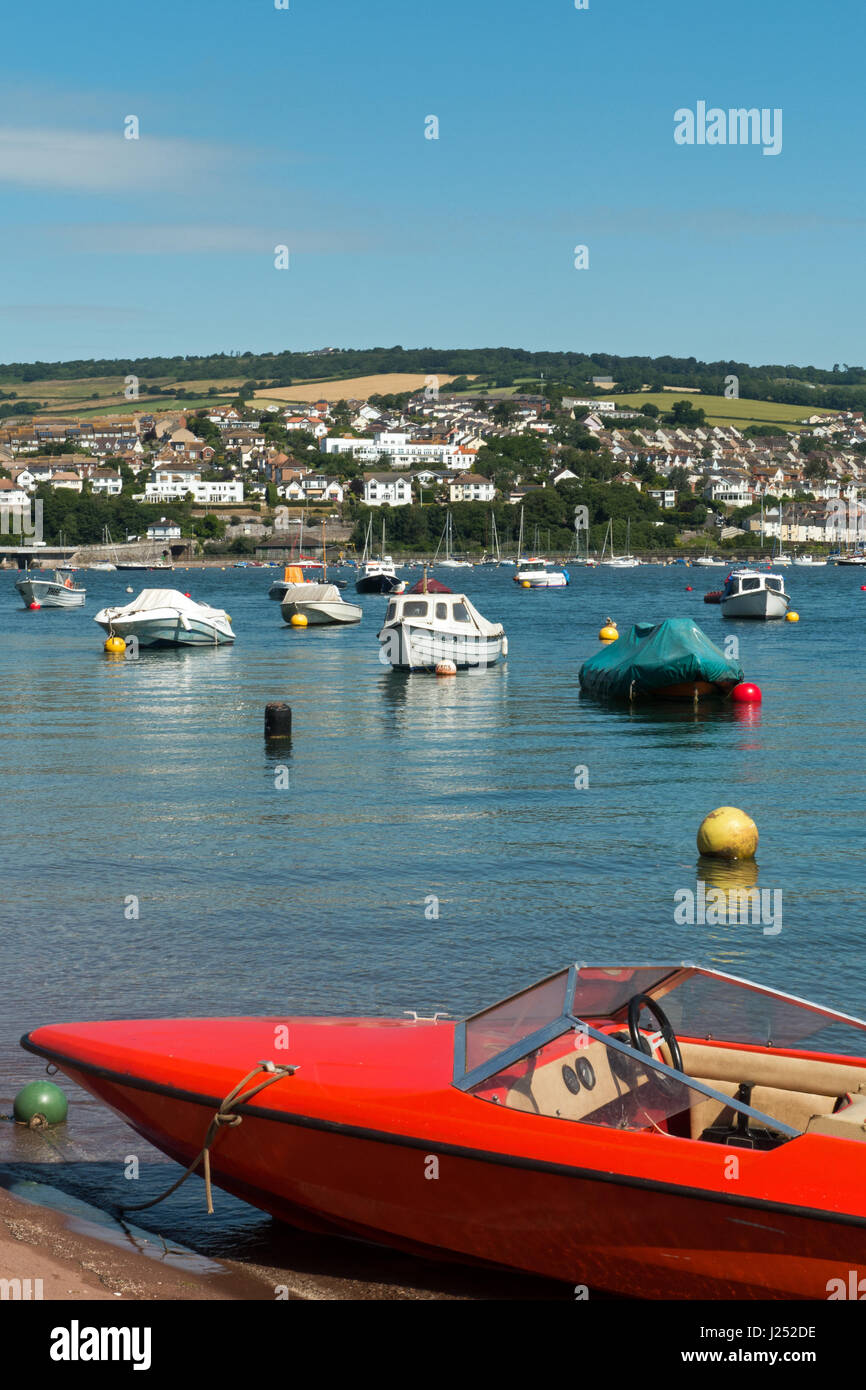 Moored Boats on The River Teign Estuary viewed from shore at Shaldon ...