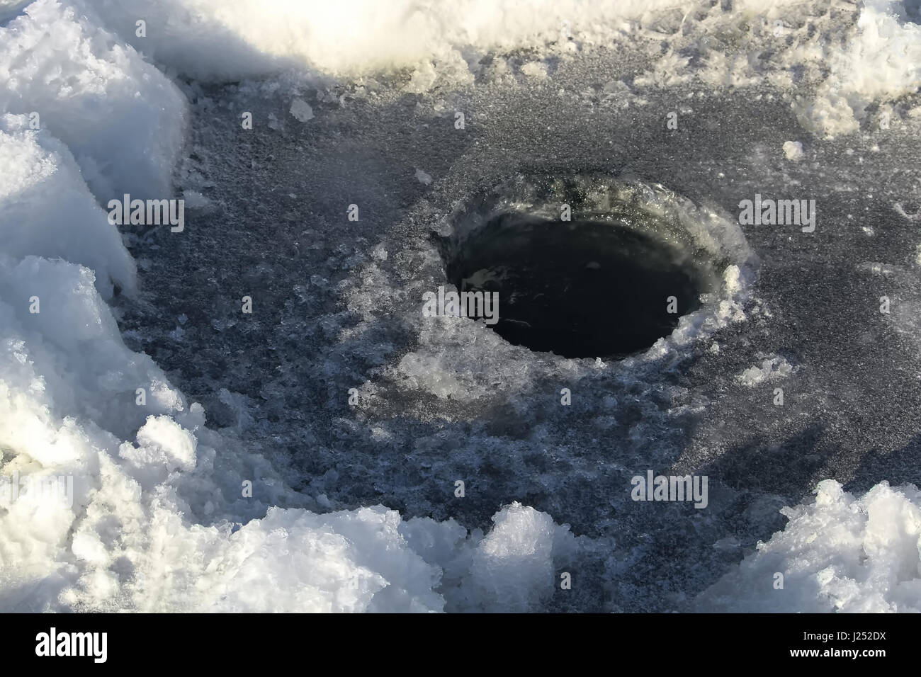 Ice Fishing Hole Cleared of Surrounding Snow Stock Photo - Alamy