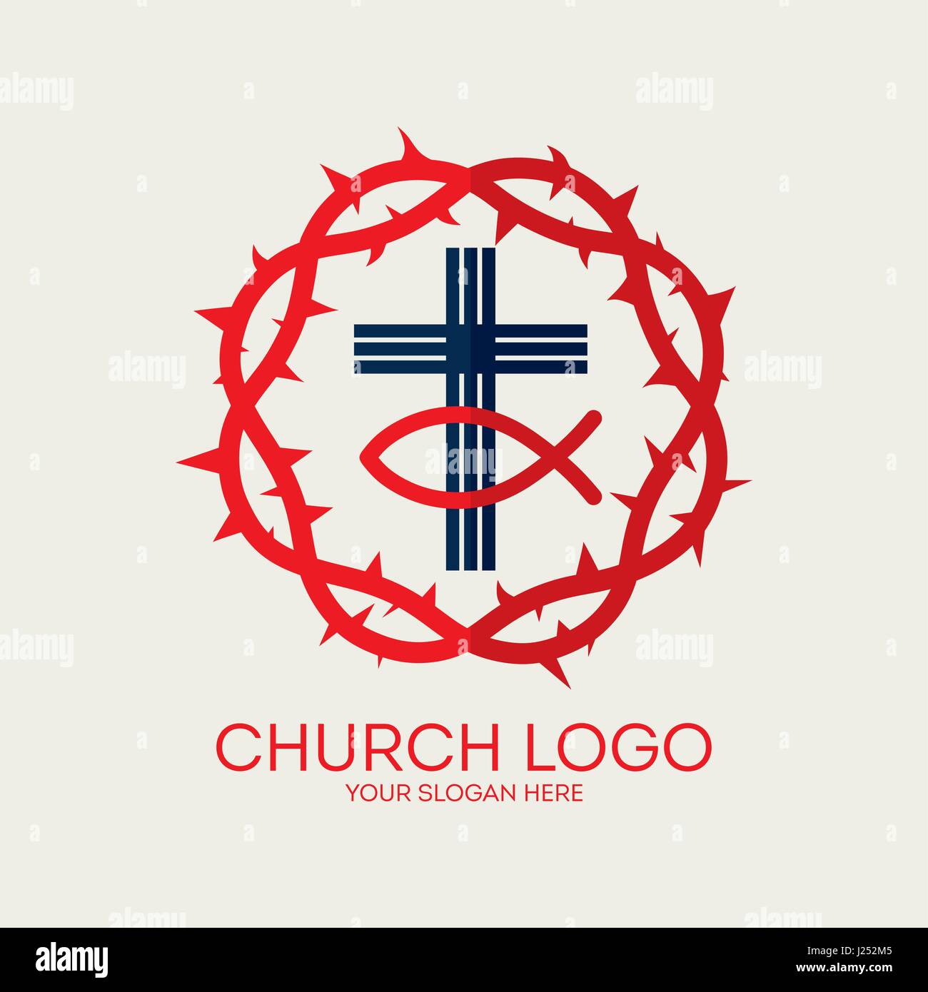 Church logo. Cross of Jesus, Christian fish and crown of thorns Stock ...