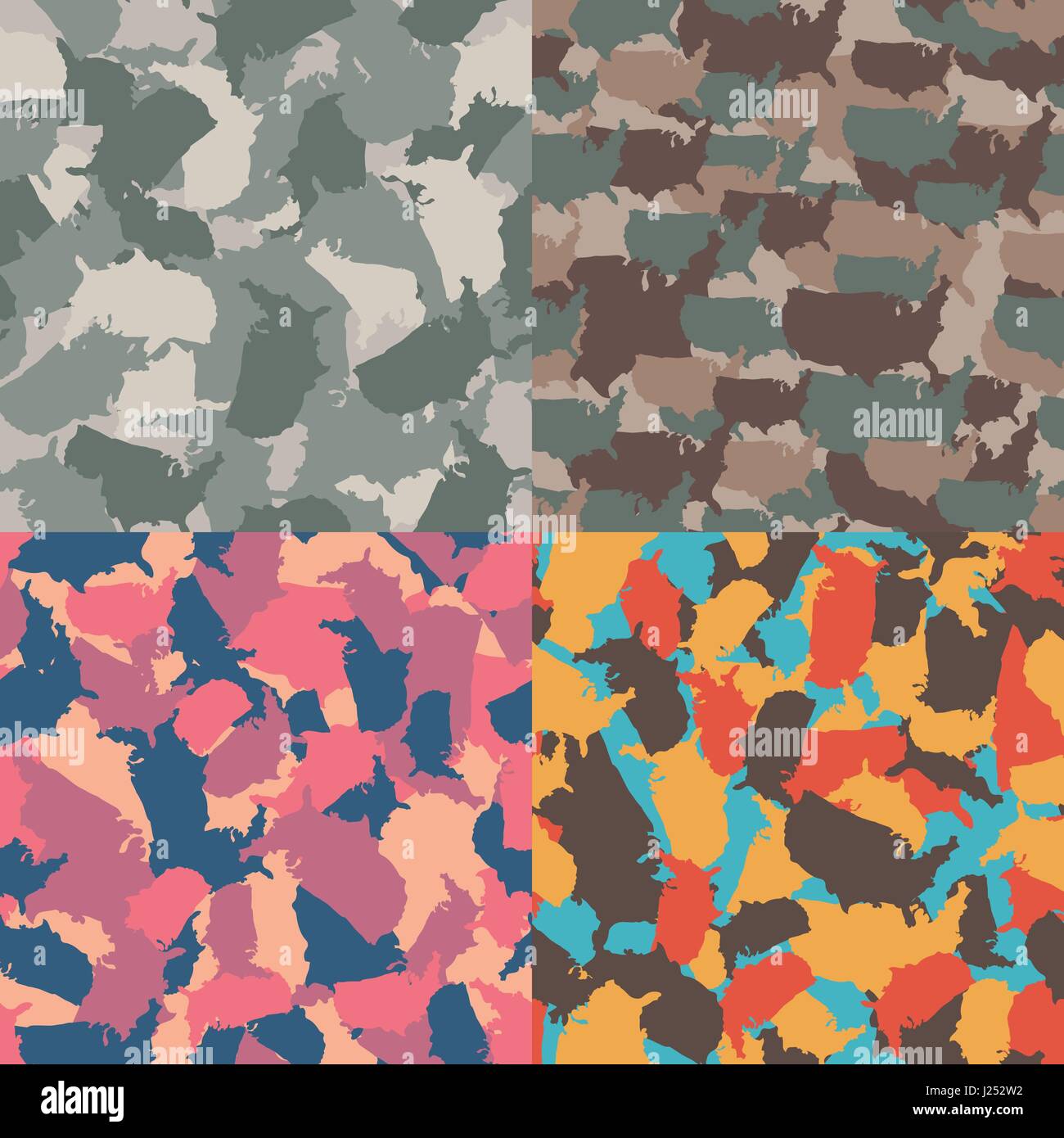 Set of USA shape camo seamless pattern. Colorful America urban ...