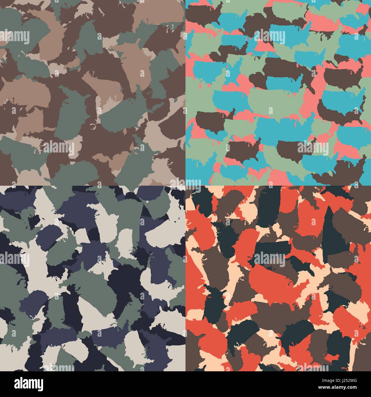 Set of USA shape camo seamless pattern. Colorful America urban ...