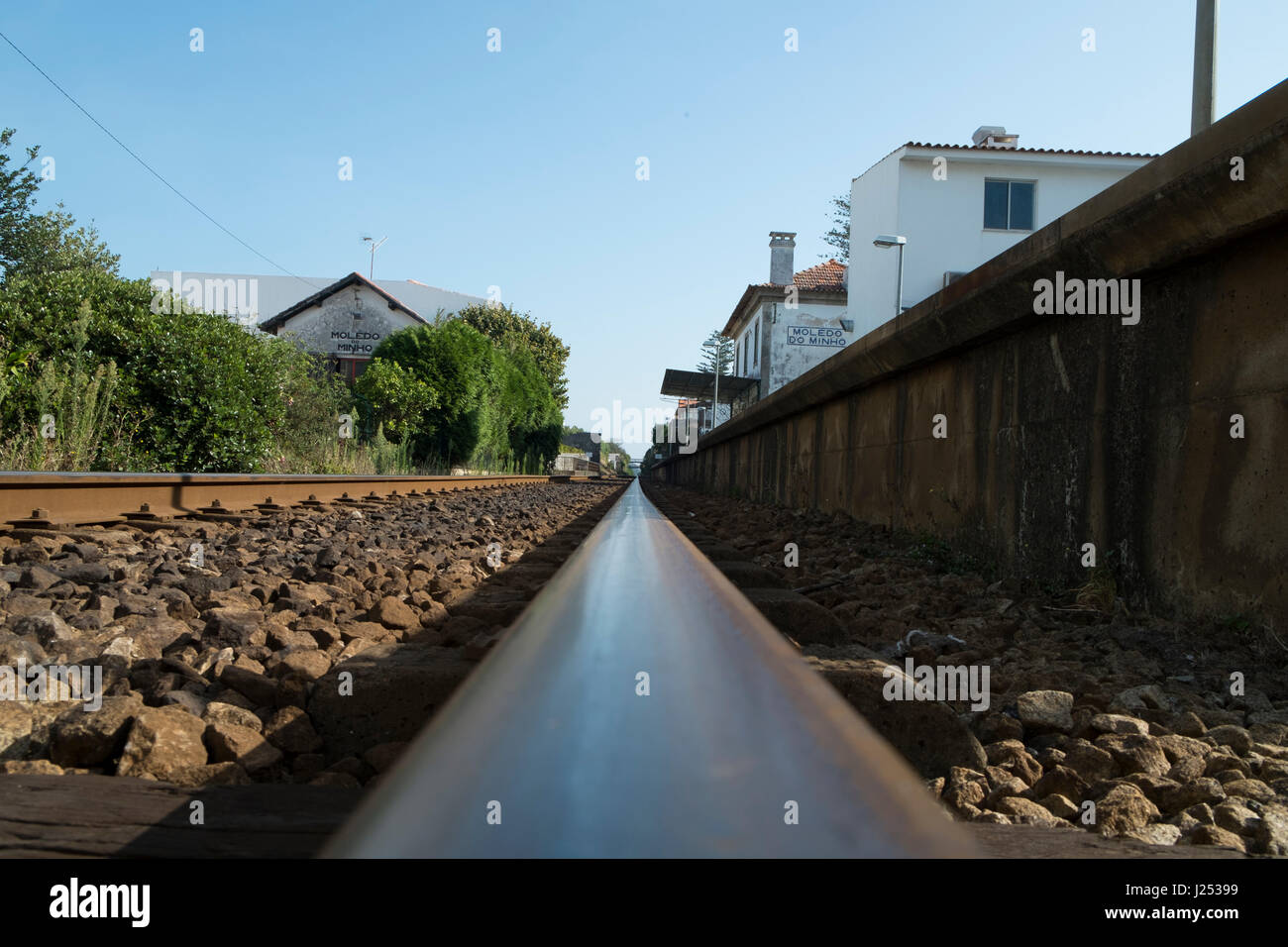 Train tracks in an old station in the north of portugal Stock Photo - Alamy