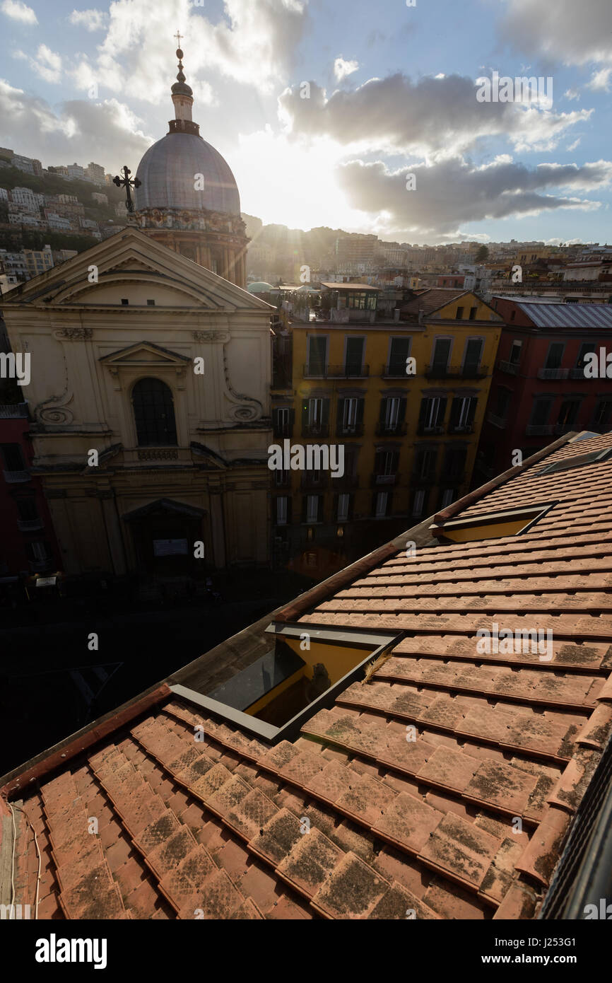 Panorama from the roofs of center of Naples, Italy Stock Photo - Alamy