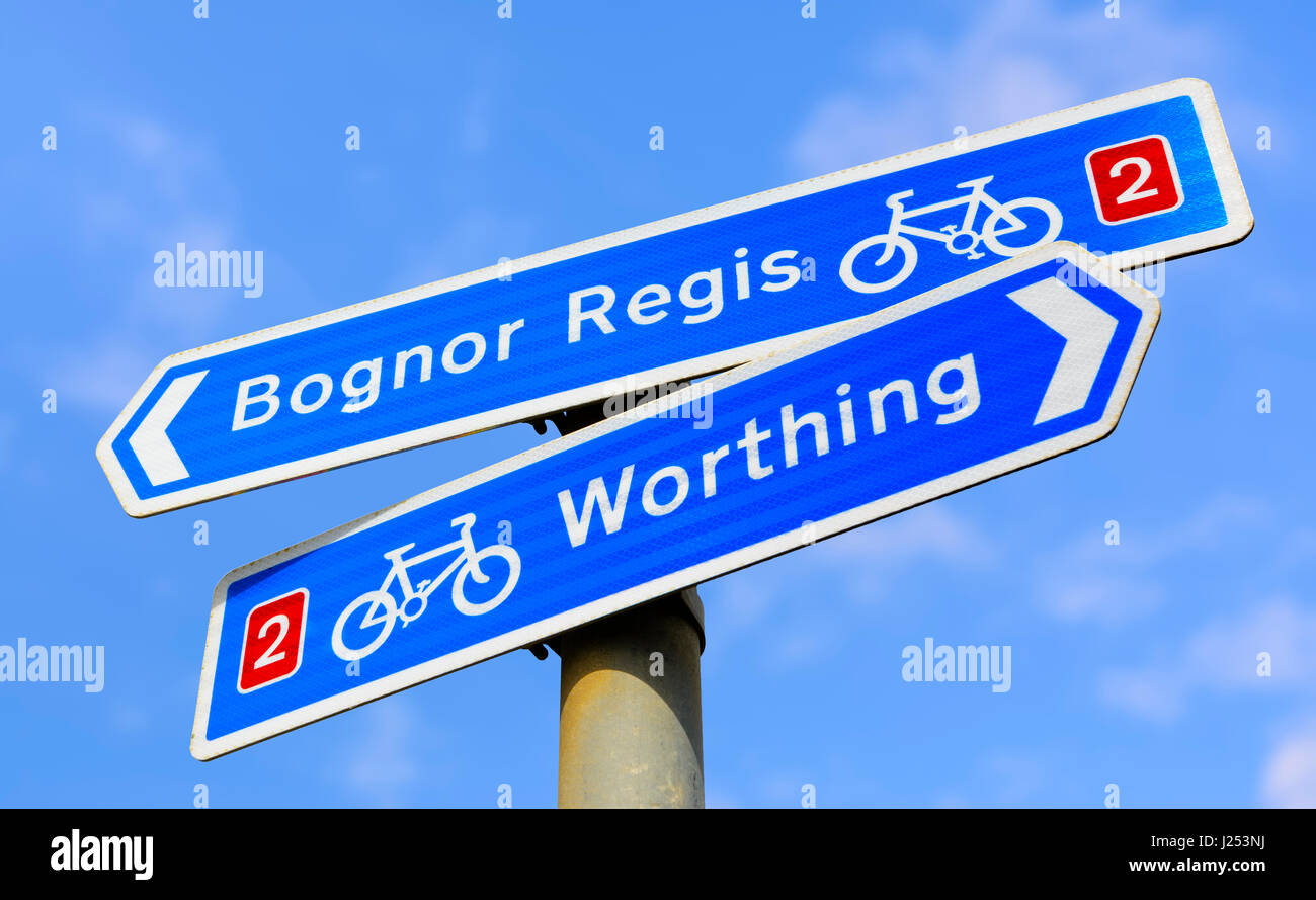 Cycle route direction signs in West Sussex, England, UK Stock Photo - Alamy