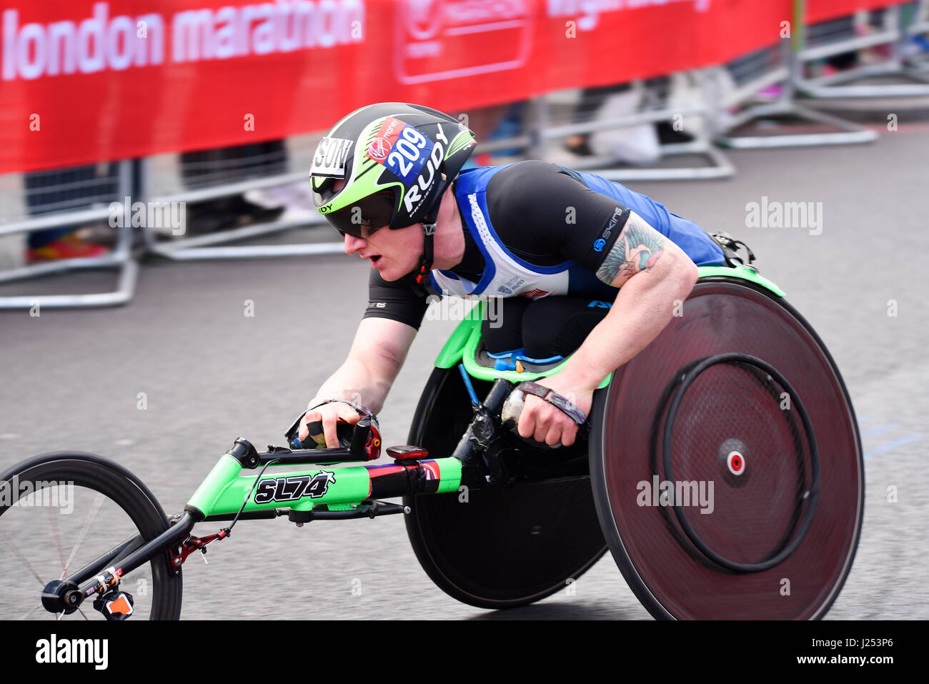 Simon Lawson at the 2017 Virgin London Marathon after crossing Tower ...