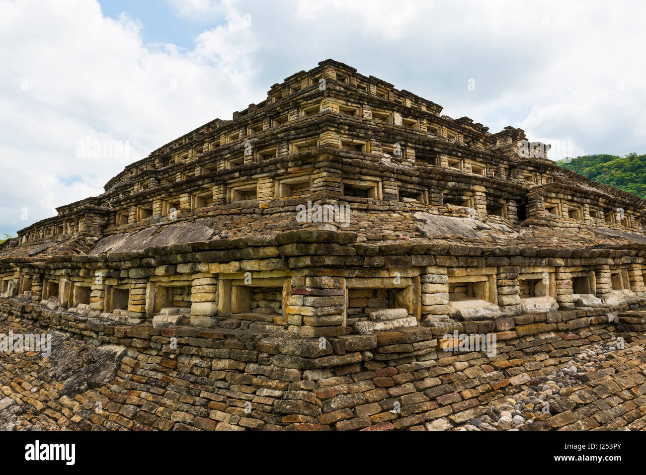 Detail of a pyramid at the El Tajin archaeological site in the State of ...