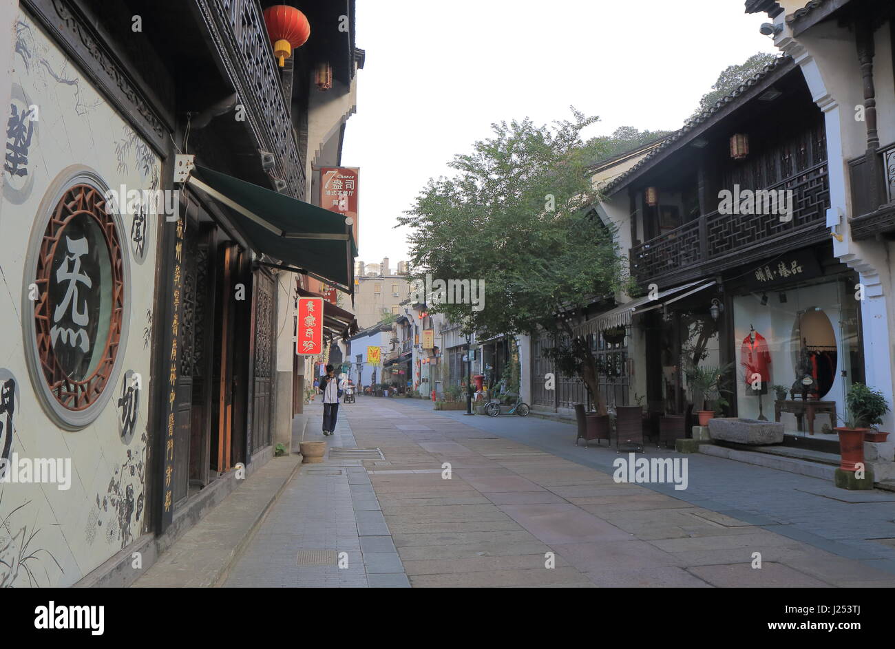 People visit Qing He Fang historical street in Hangzhou China. Qing He ...