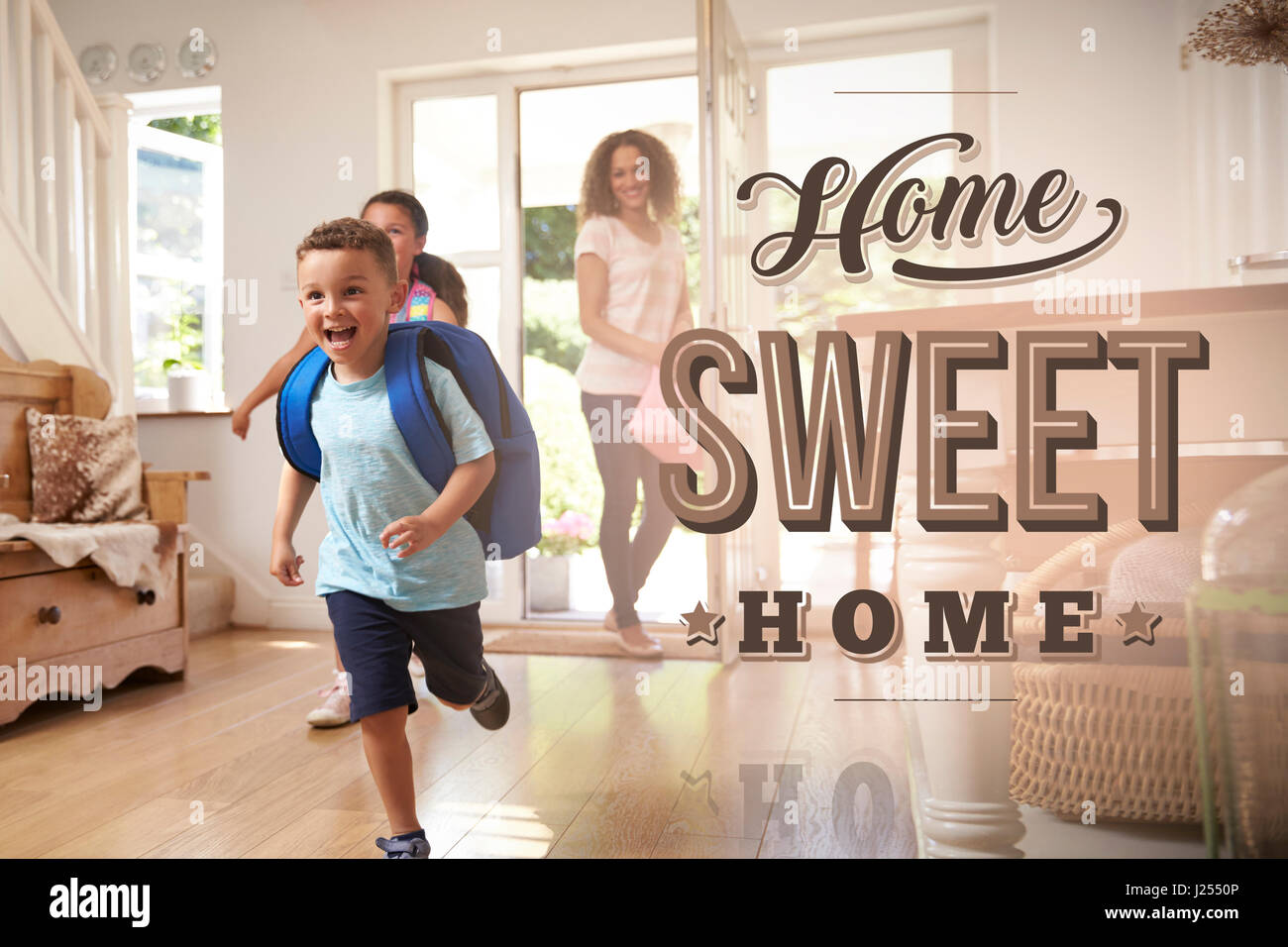 Excited Family At New Home Sweet Home Stock Photo - Alamy