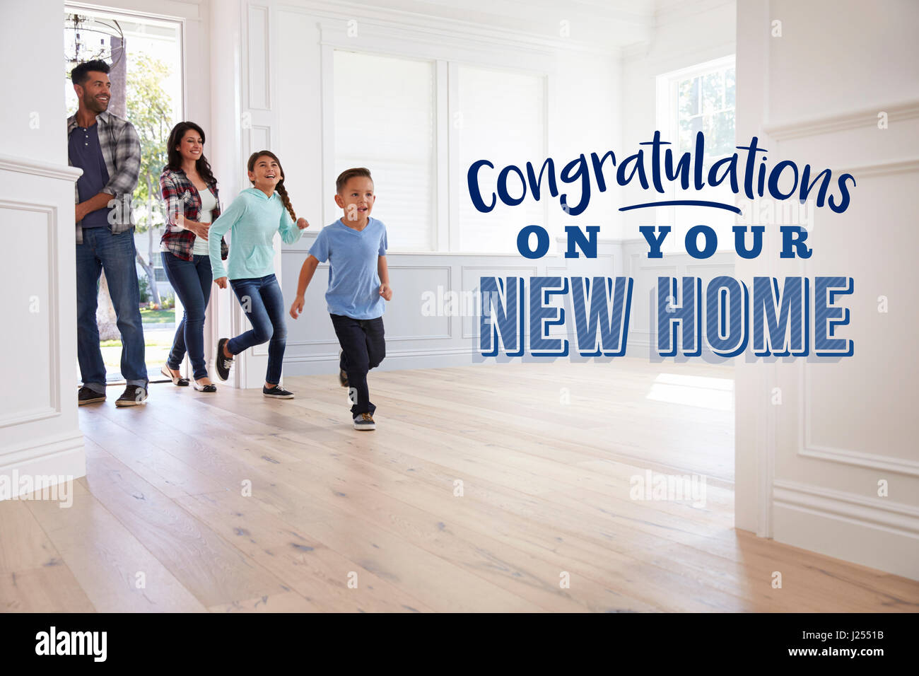 Congratulations On Your New Home. Family Moving In Stock Photo - Alamy