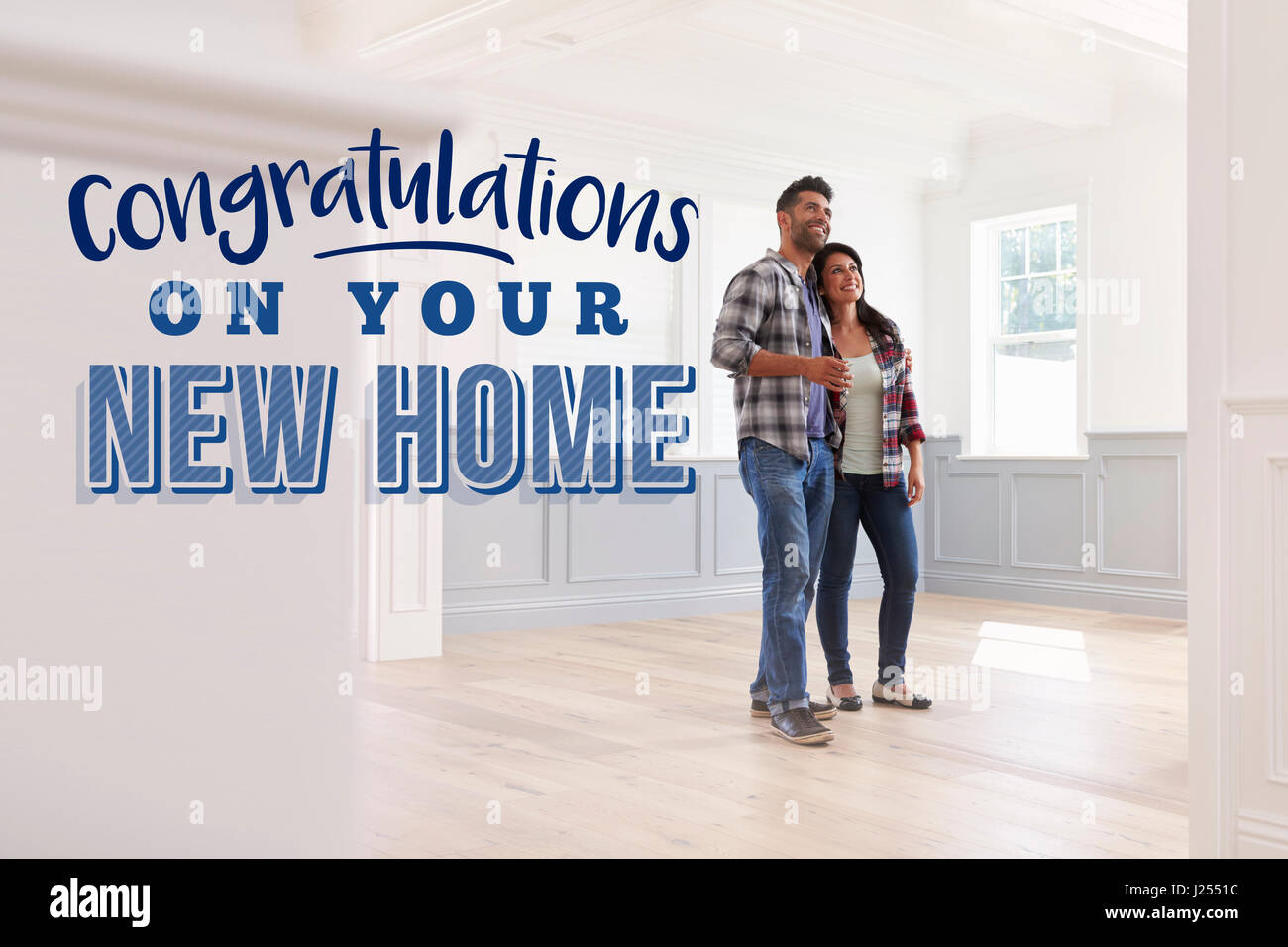Congratulations On Your New Home. Couple Moving In Stock Photo - Alamy