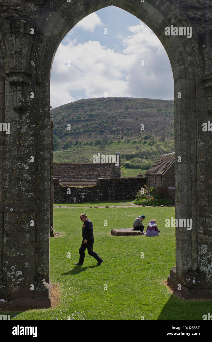 Visitors at the site of medieval Llanthony Abbey, of the Cistercian ...