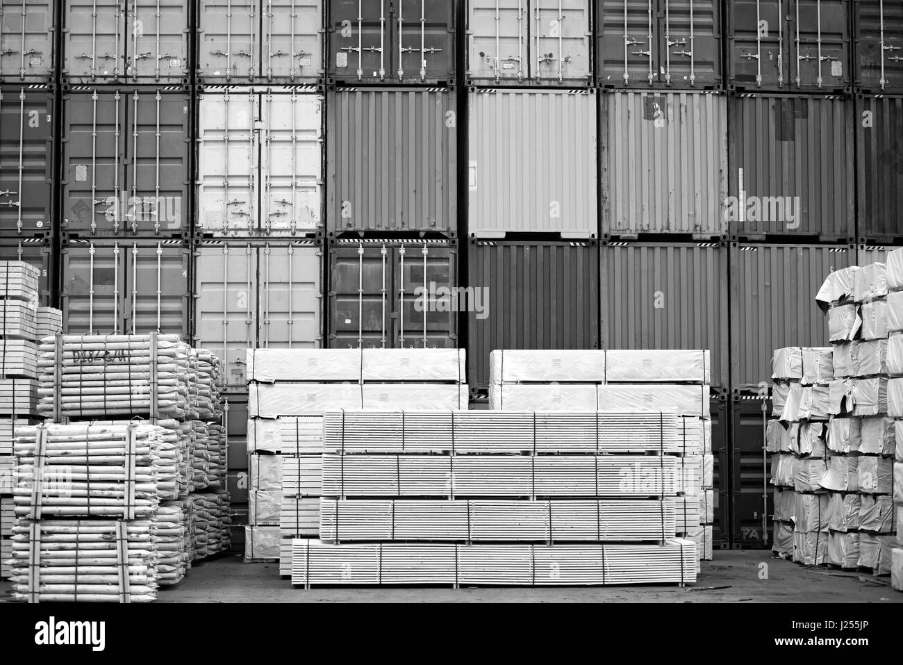 Shipping containers stacked stack Black and White Stock Photos & Images ...