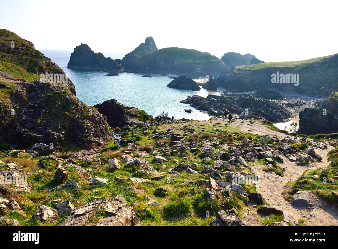 People enjoying the white sand Kynance Cove, Helston, Lizard Peninsula ...