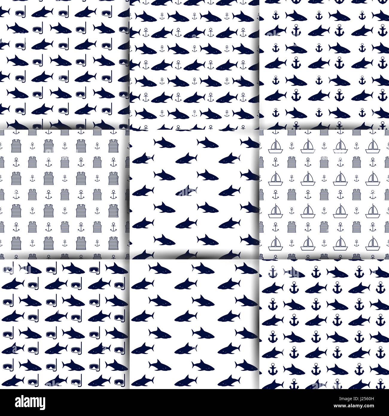 Set of nautical backgrounds, seamless texture with elements of marine ...