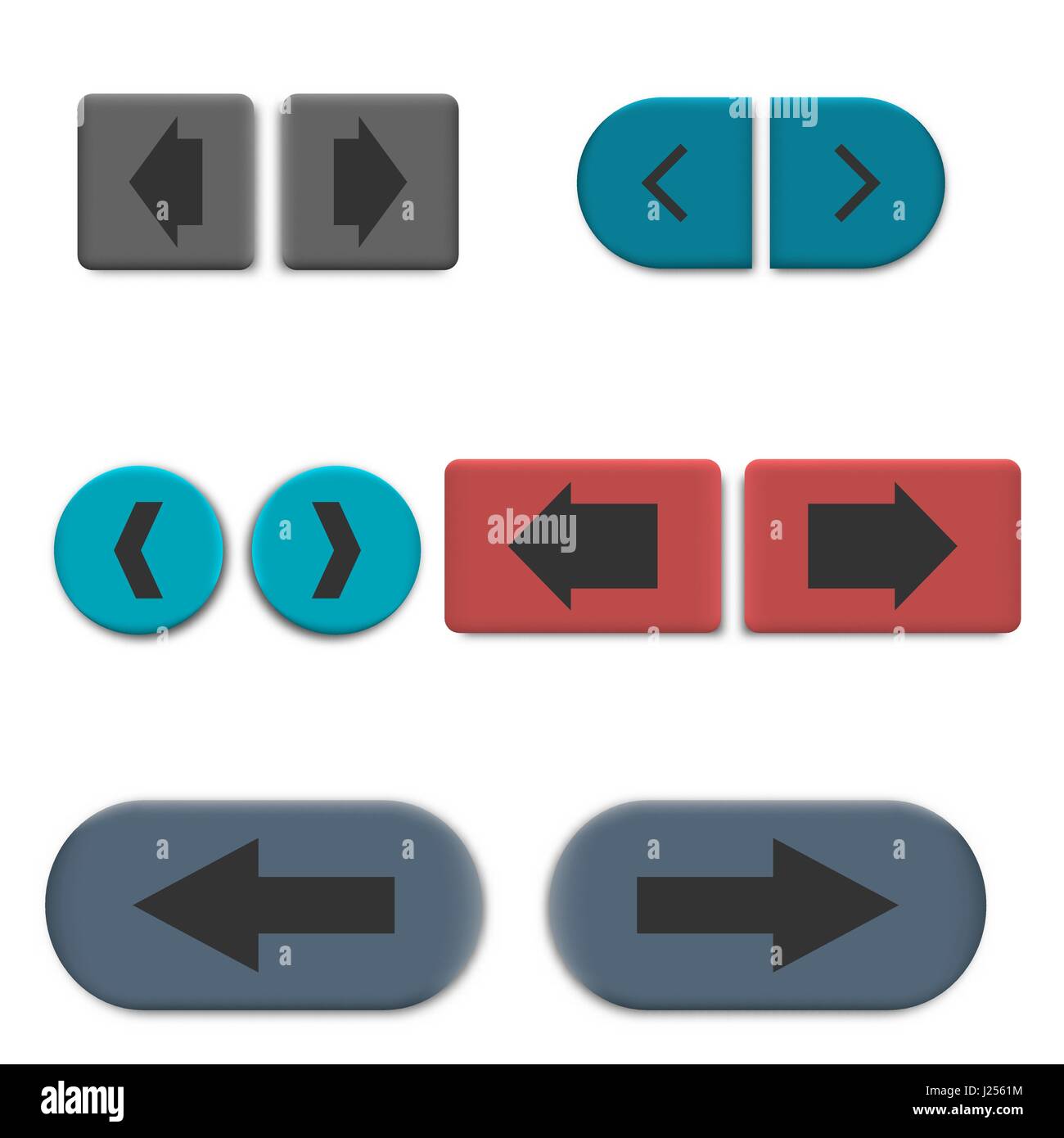Stylish multicolored 3D web buttons with arrows, isolated on white ...