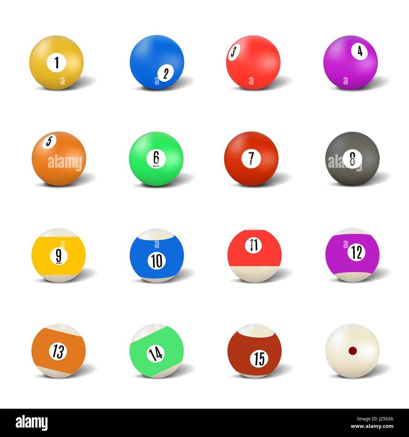 Set of multi-colored glossy balls for pool games with shadow, isolated ...