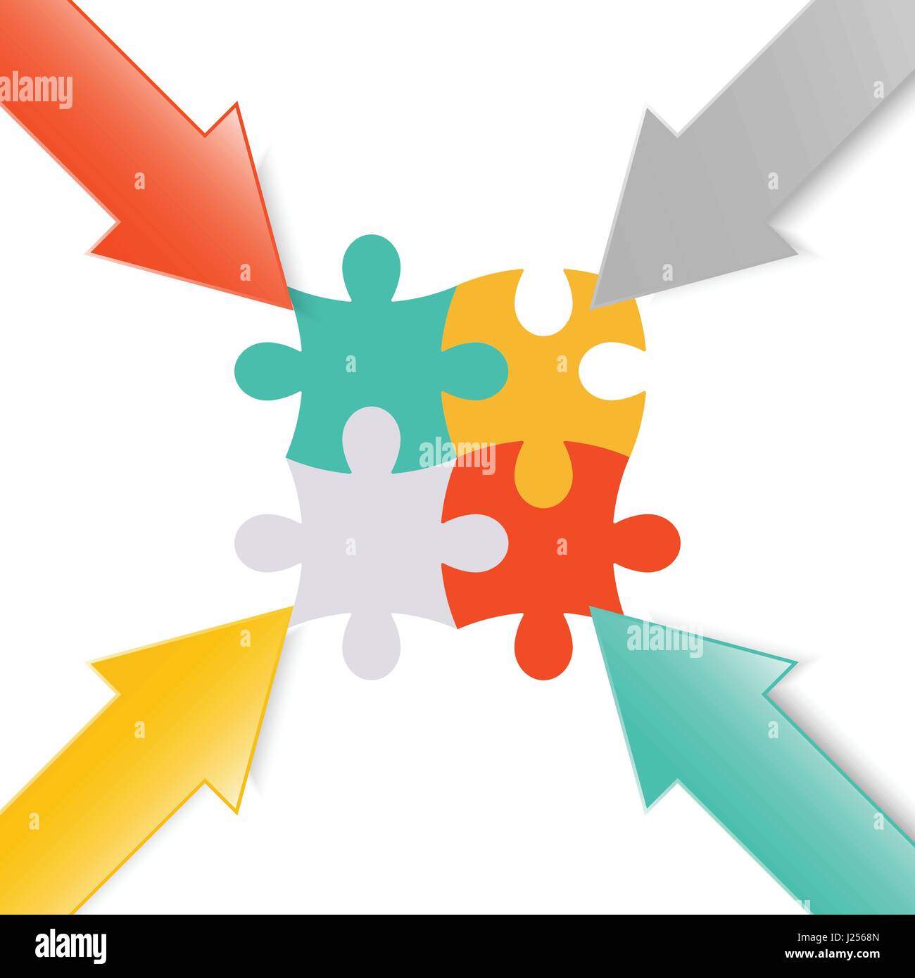 Colorful 3d arrow paper point at jigsaw puzzle for business graphic ...