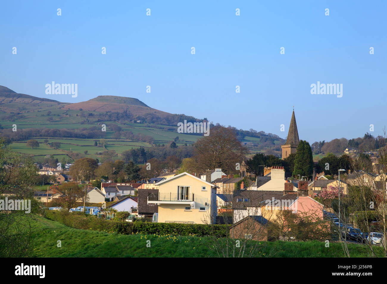 Table Mountain, An old iron age fort over looks the town of Crickhowell ...