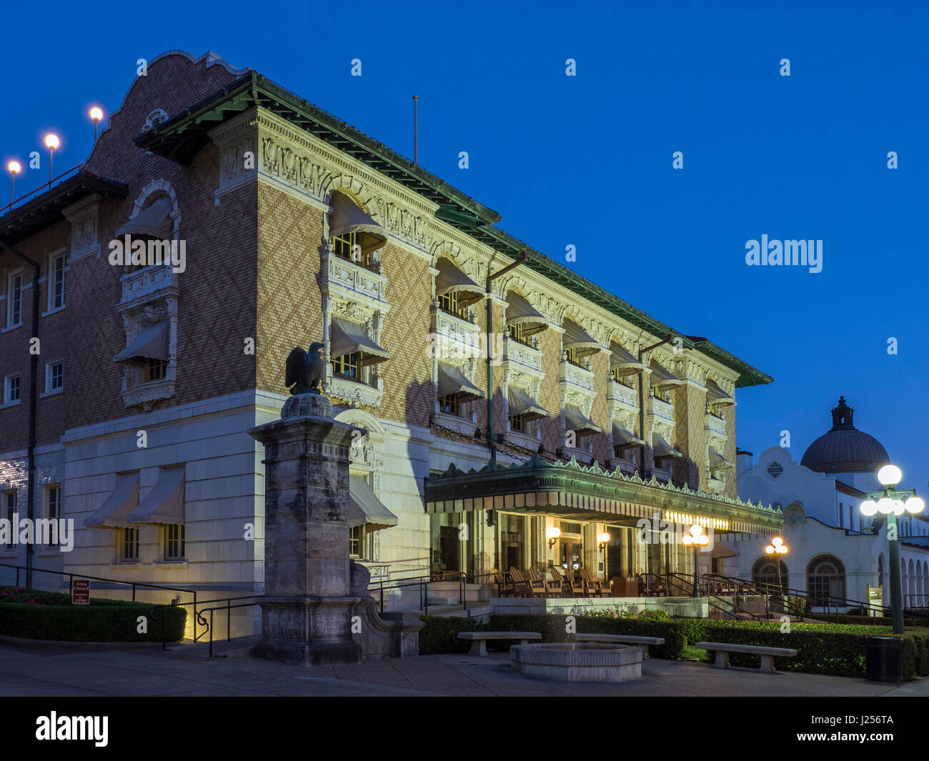Fordyce Bathhouse at dusk, Bathhouse Row, Hot Springs National Park ...