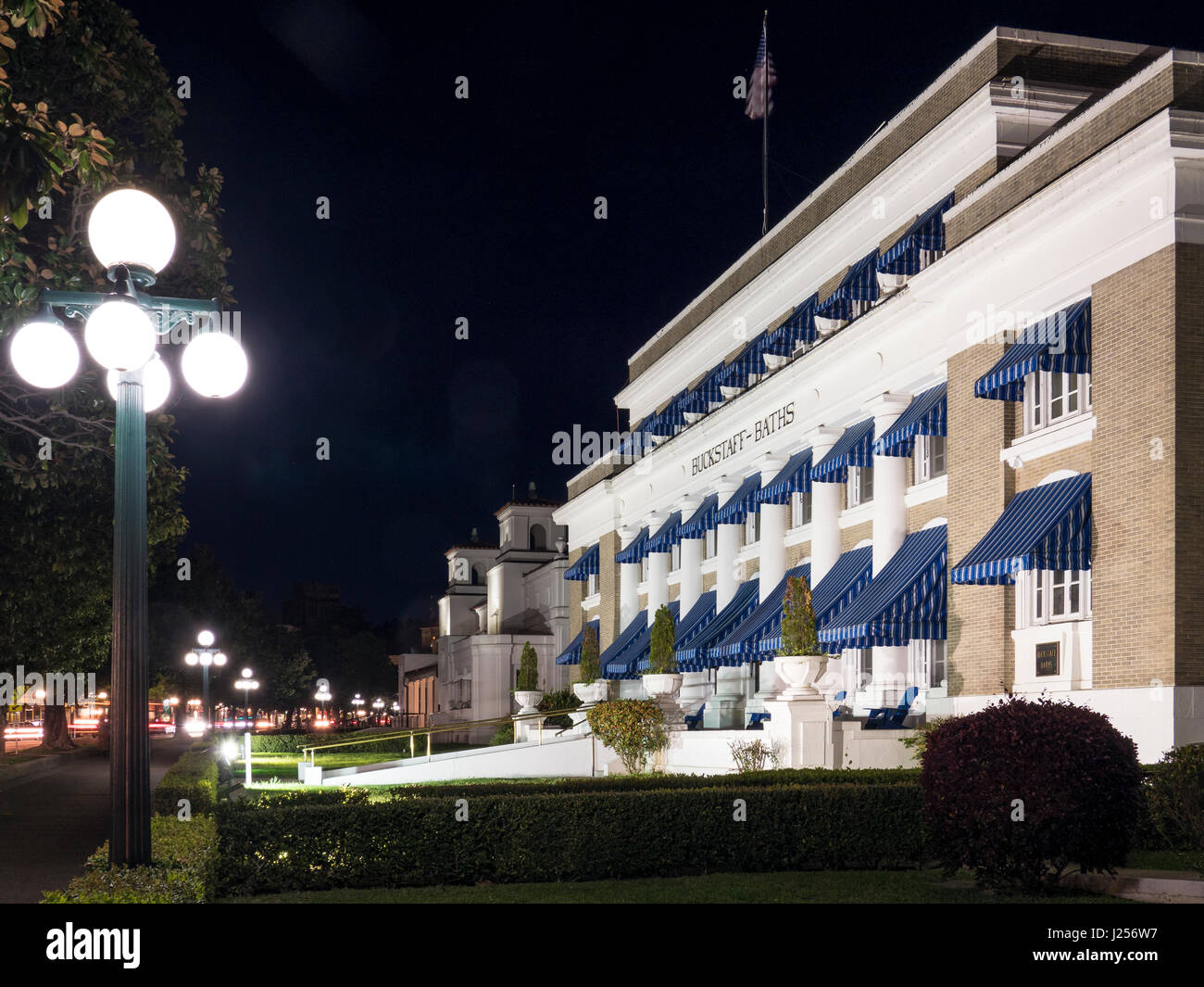 Buckstaff Bathhouse at night, Bathhouse Row, Hot Springs National Park ...