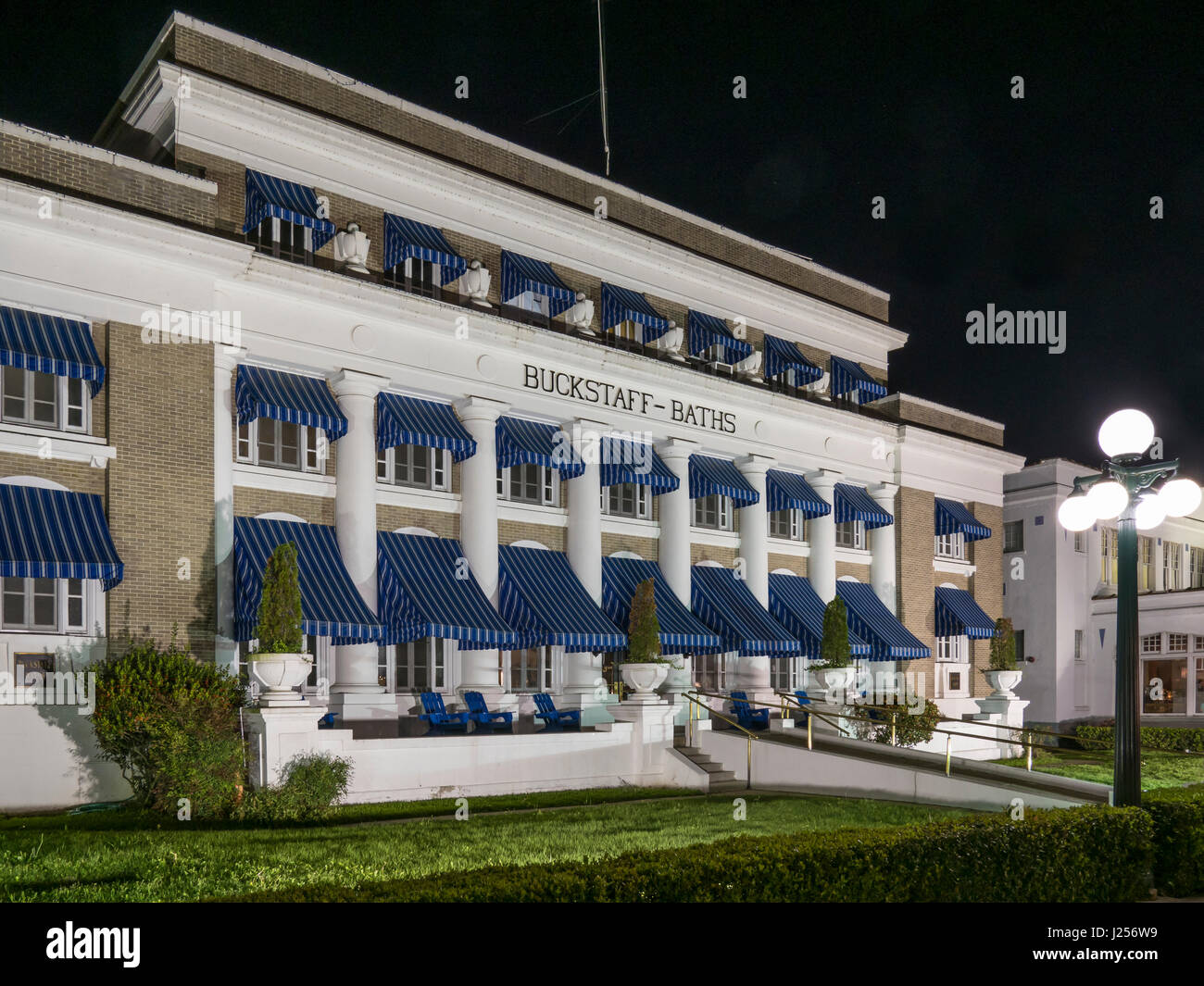 Buckstaff Bathhouse at night, Bathhouse Row, Hot Springs National Park ...