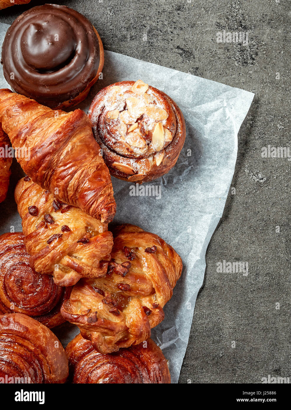 Various freshly baked pastries, top view Stock Photo - Alamy