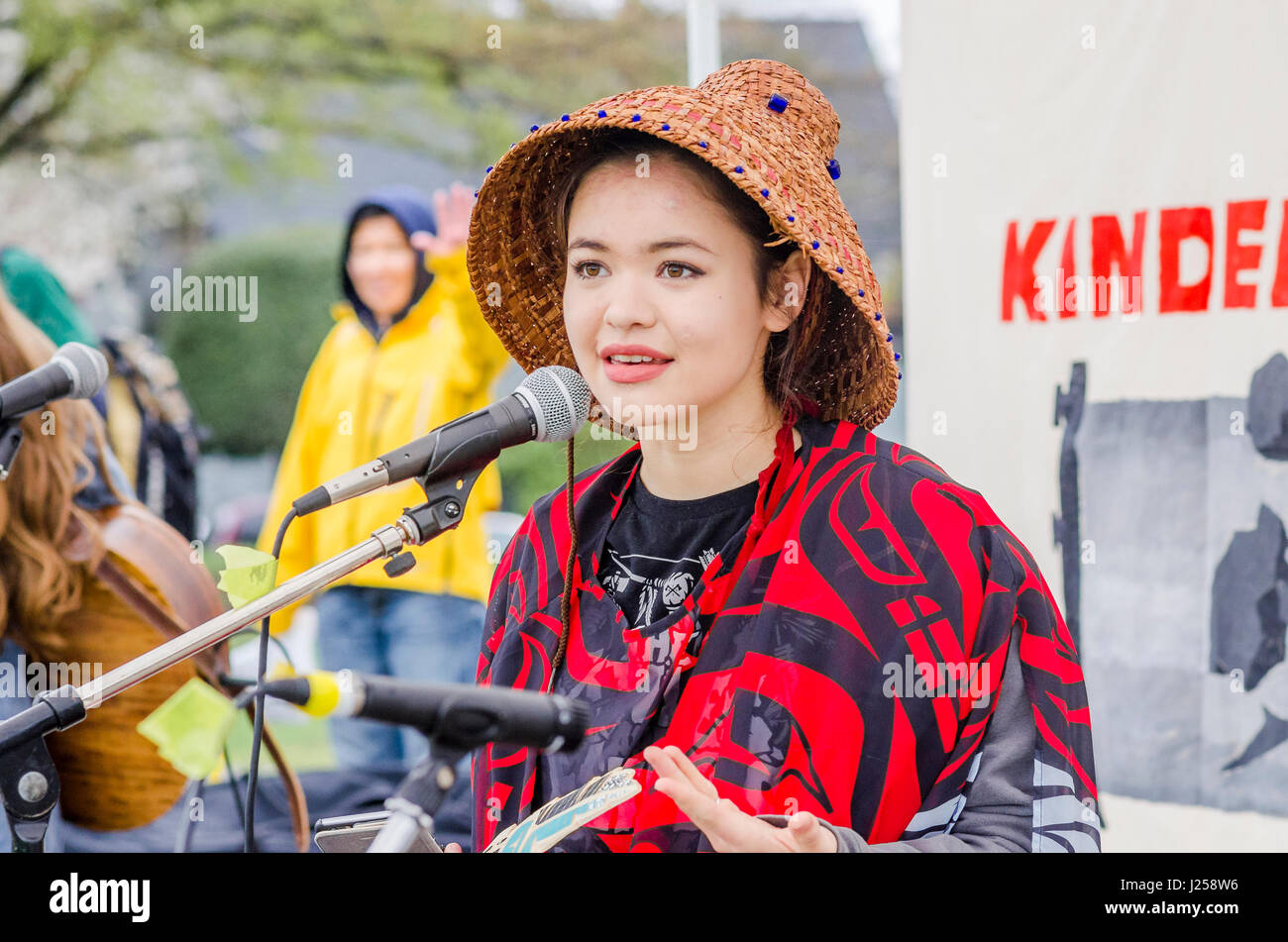 Coast Salish singer songwriter activist Ta'Kaiya Blaney speaks at Earth ...