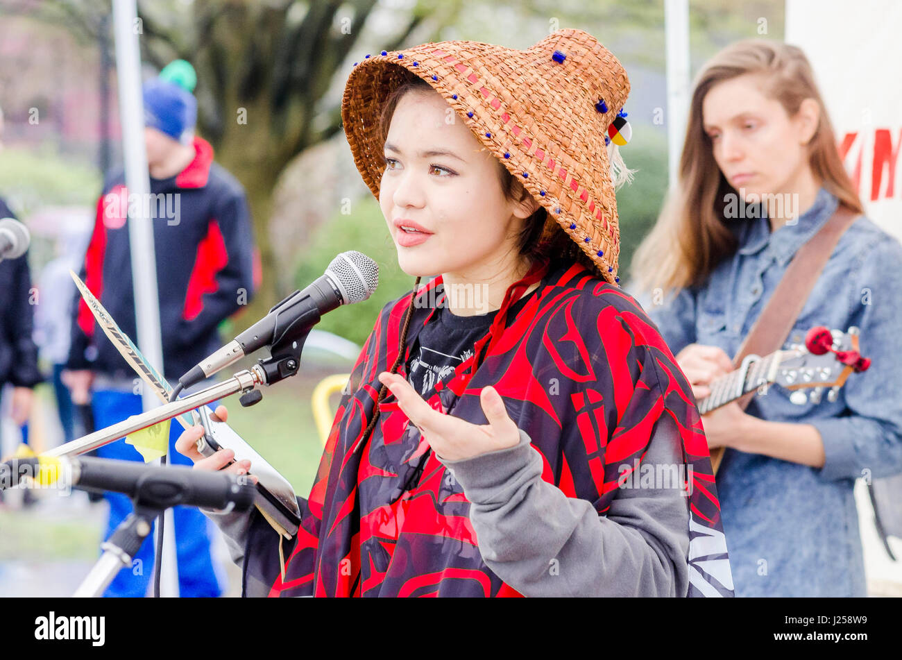 Coast Salish singer songwriter activist Ta'Kaiya Blaney speaks at Earth ...