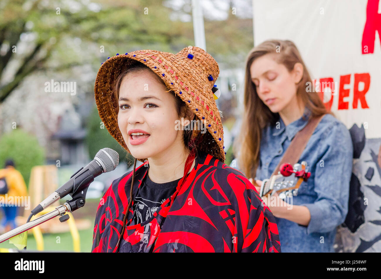 Coast Salish singer songwriter activist Ta'Kaiya Blaney speaks at Earth ...