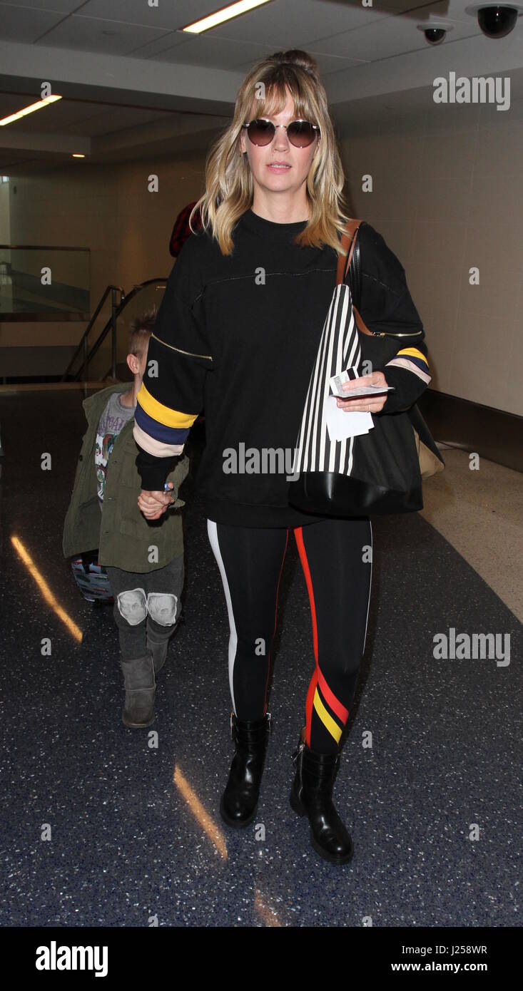 January Jones departs from the airport with her son Xander Dane Jones ...