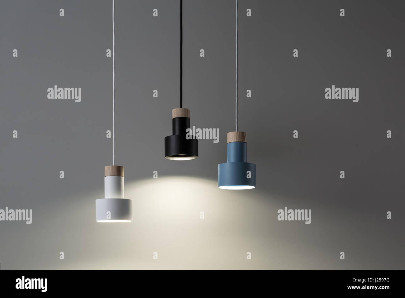 Hanging luminous colorful lamps Stock Photo - Alamy