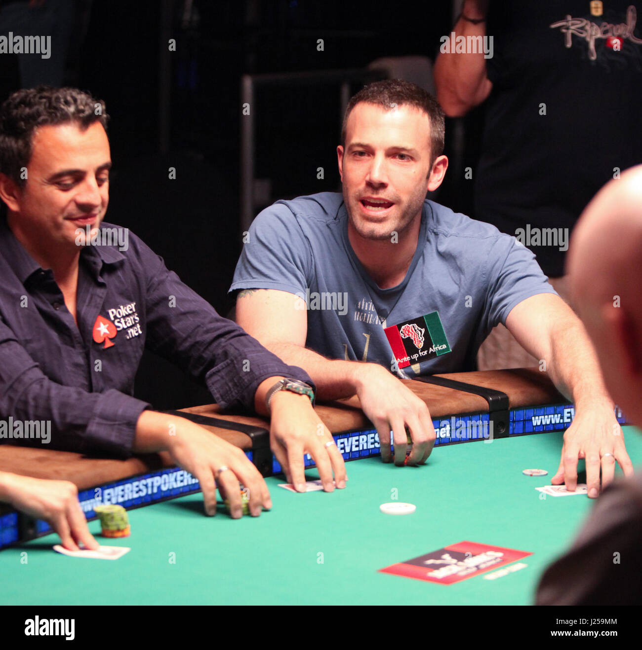 Joe Hachem and Ben Affleck pictured at the Ante Up For Africa Poker ...