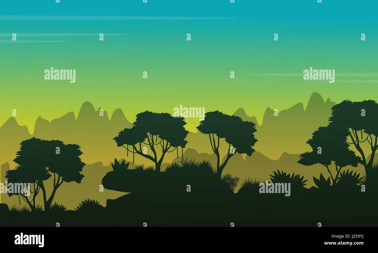 Collection stock landscape jungle silhouettes Stock Vector Image & Art ...
