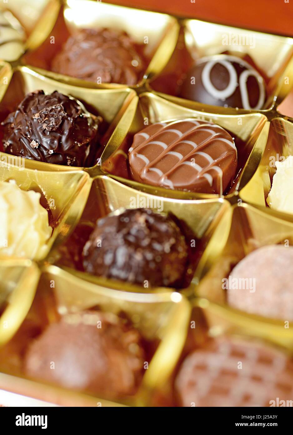 A Close up of Belgian Chocolate Pralines in the Box Stock Photo - Alamy
