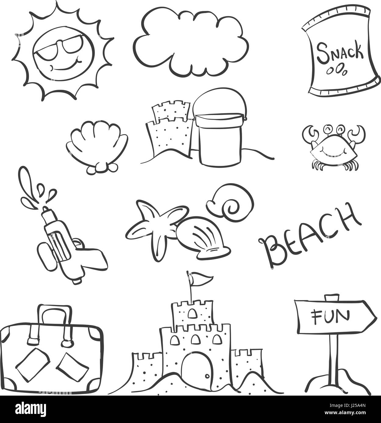Doodle object summer beach hand draw Stock Vector Image & Art - Alamy