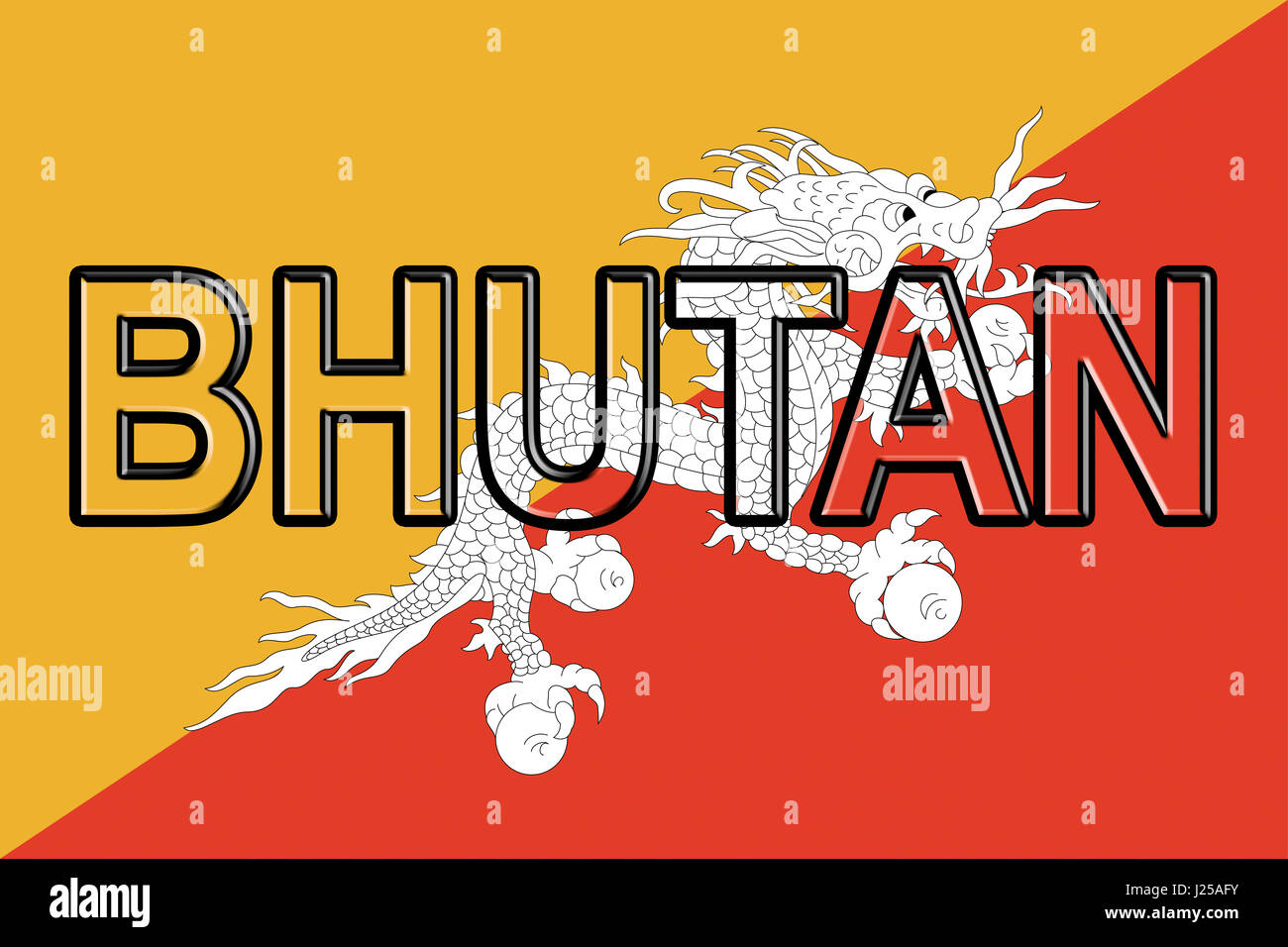 Illustration of the flag of Bhutan with the country written on the flag ...