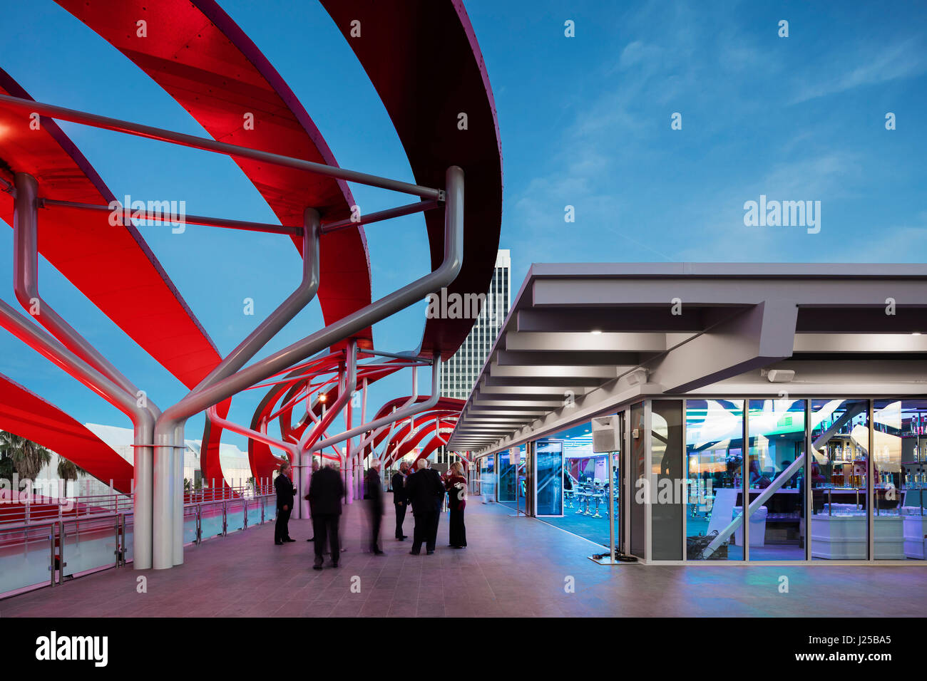 Rooftop event space with guests at dusk. Petersen Automotive Museum ...