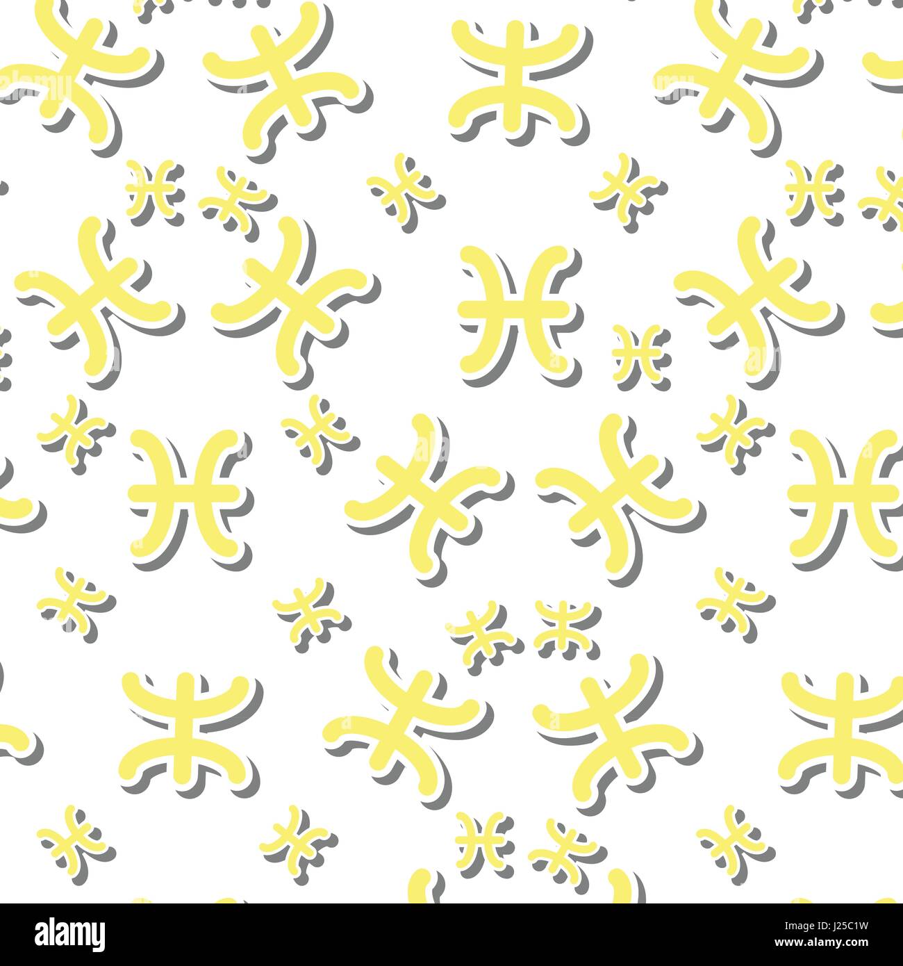 Yellow Pisces astronomy icon sign symbol pattern on white background ...