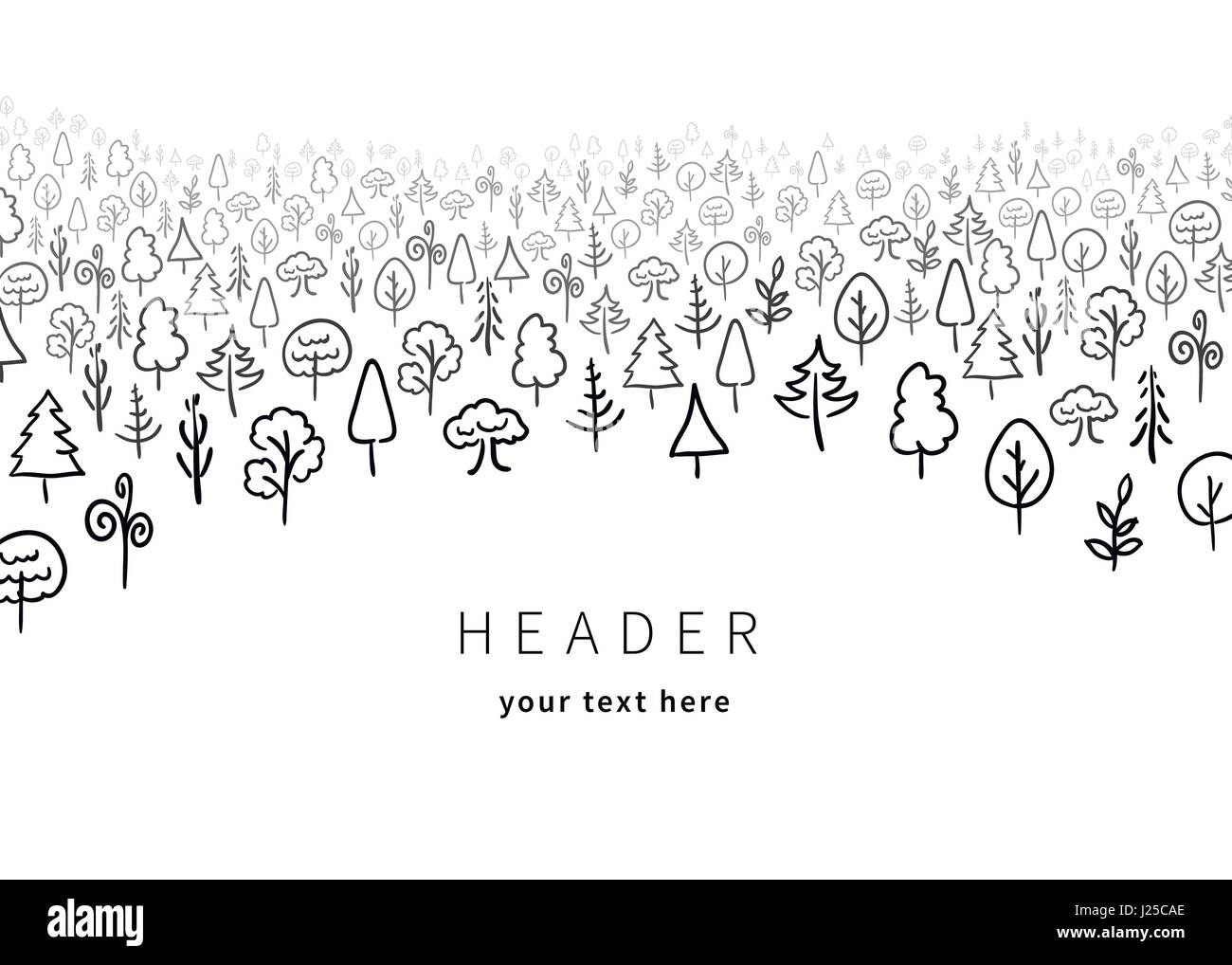 Cute hand-drawn forest landscape, modern background with text template ...