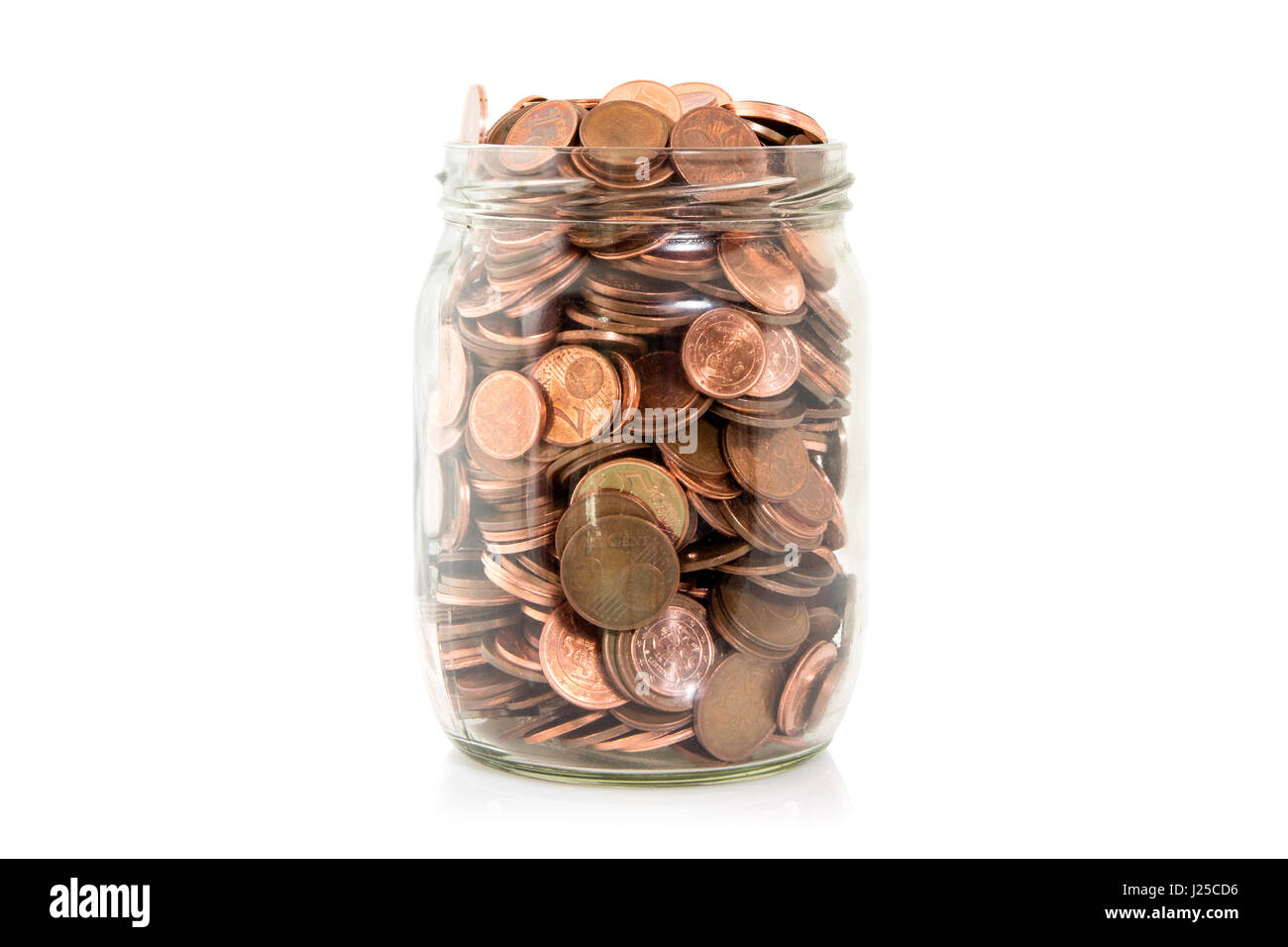 Savings money jar full of coins, isolated on white background Stock ...